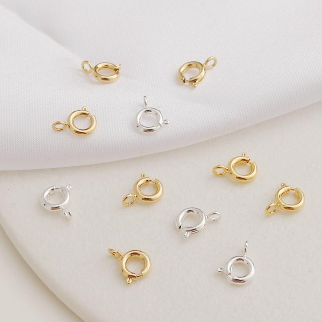 14K Gold Plated Spring Ring Clasp W/ Open Closed Ring, Gold Tone Round ...