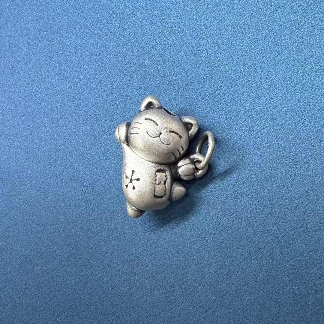 Sterling Silver Lucky Cat Charm Pendant, Fortune Cat Bracelet, Talisman ...