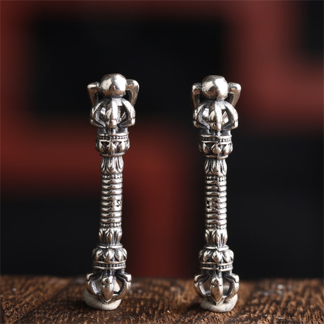 Sterling Silver Vajra Dorje Charm, Dorje Stick Bracelet, Tibetan ...