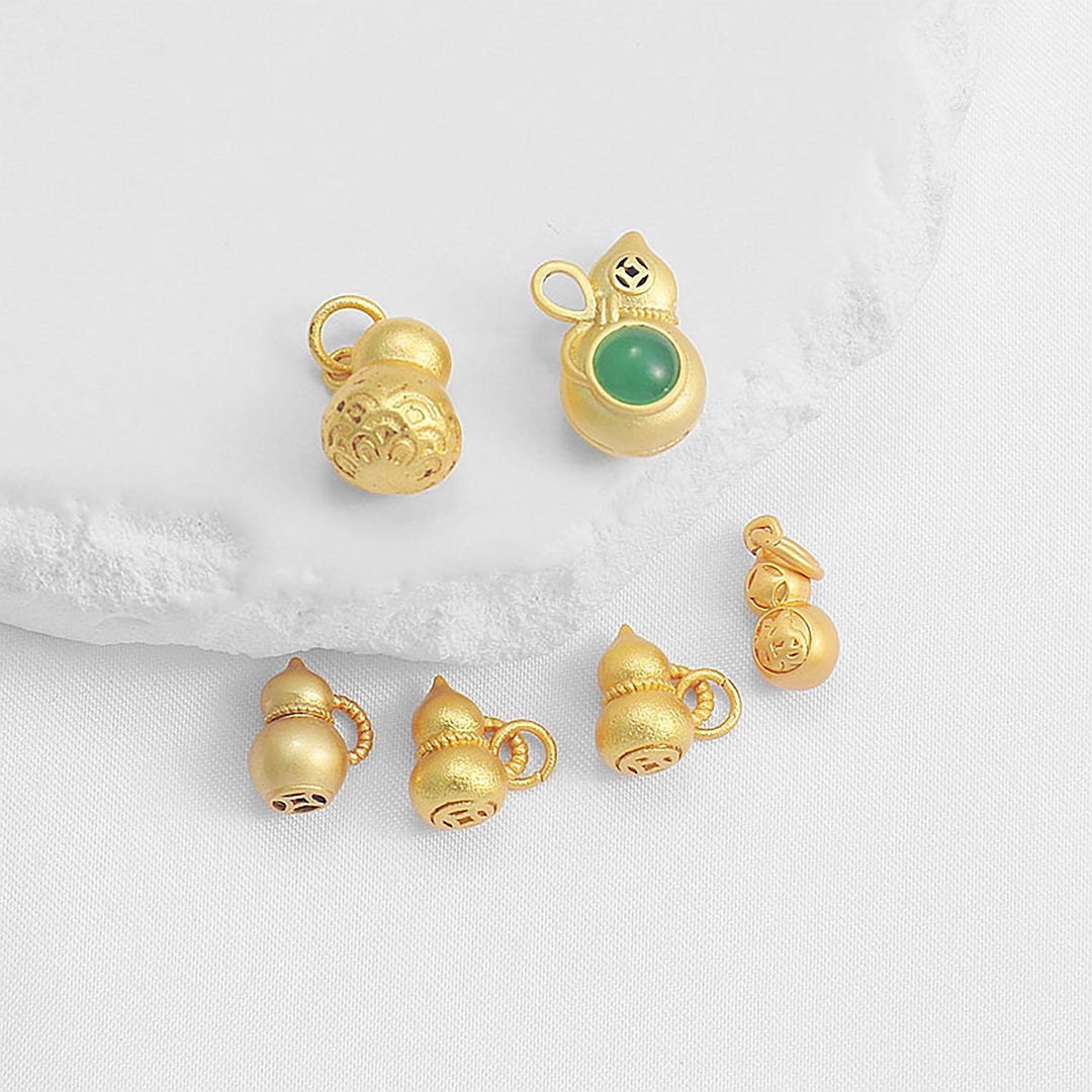 18K Matte Gold Plated Gourd Charm, Auspicious Prosperity Jewelry ...