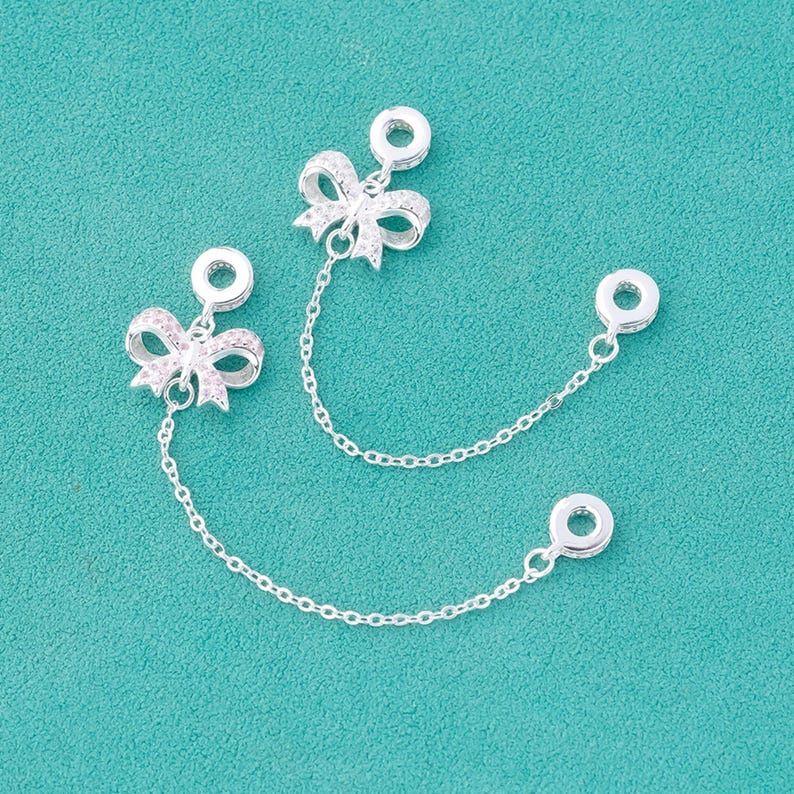 Sterling Silver Bow Knot Safety Chain for Bracelet - Etsy