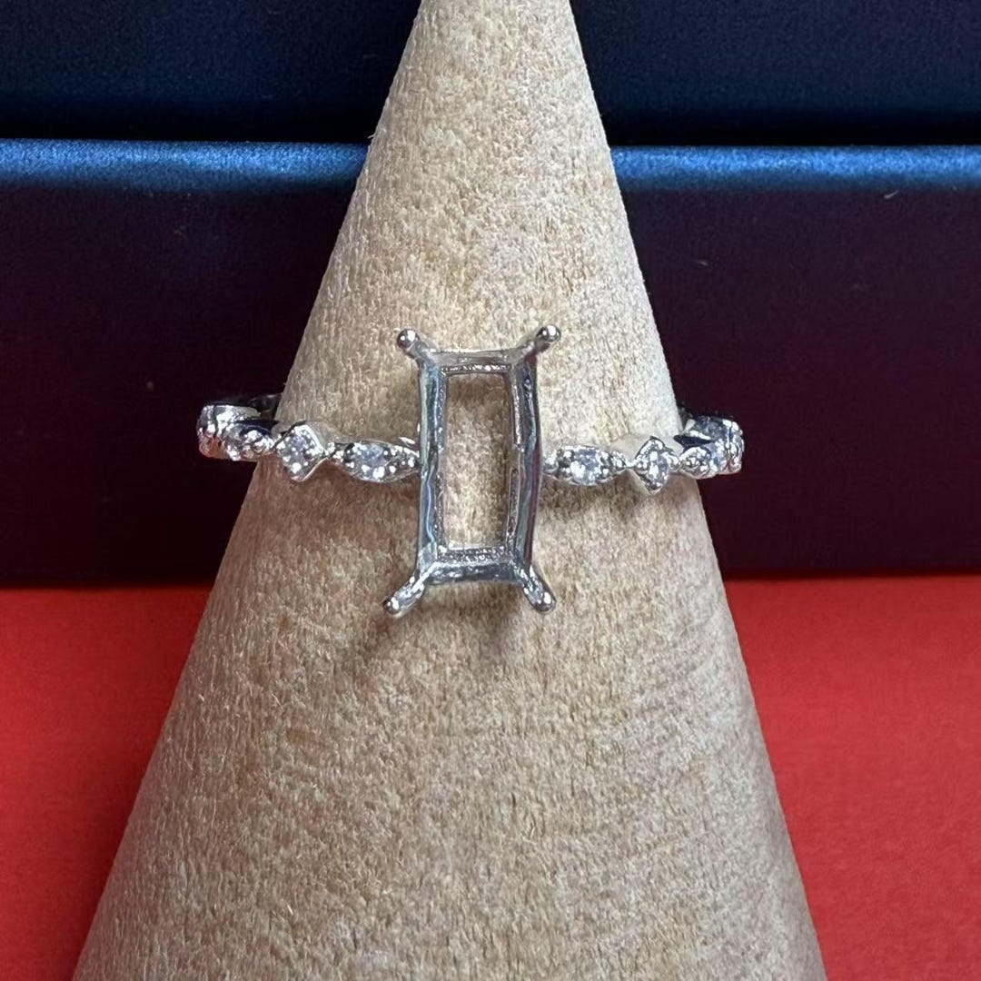 Sterling Silver Rectangular Ring Setting, Rectangle Ring Head, Ring ...