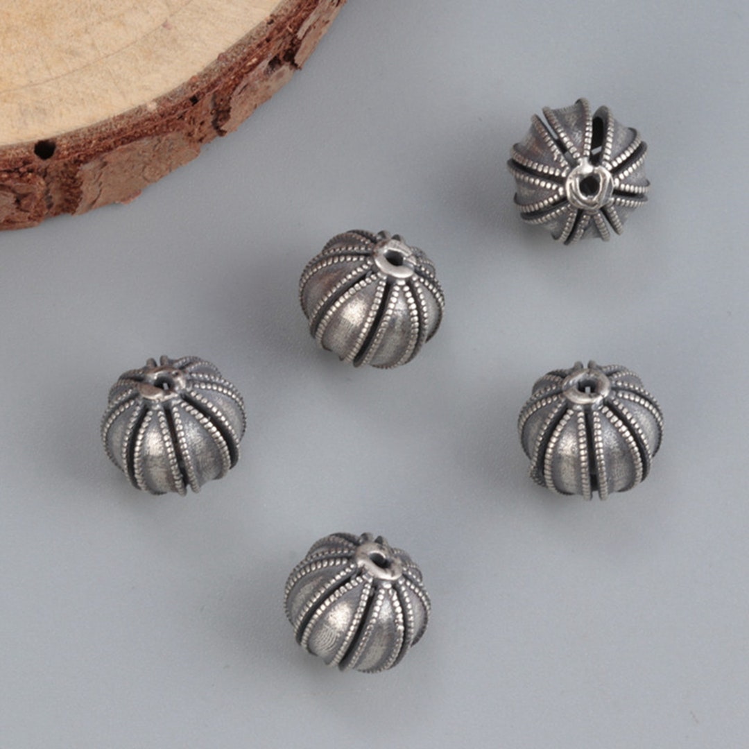 Sterling Silver Pumpkin Beads, Tribal Bead, Diamond Cut Bead, Ethnic ...