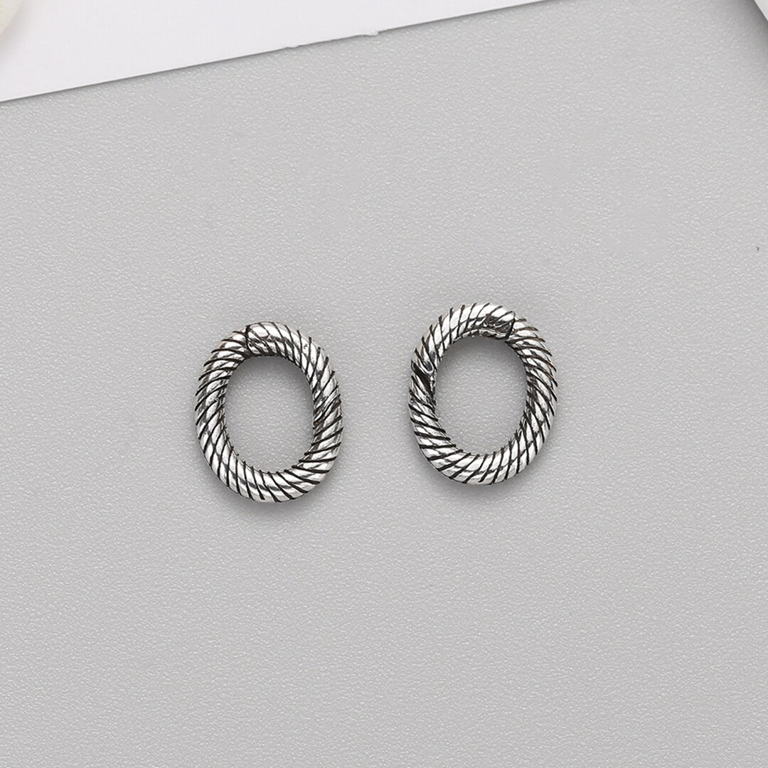 Sterling Silver Push Oval Clasps, Stripe Hinged Ring Clasps, Spring ...