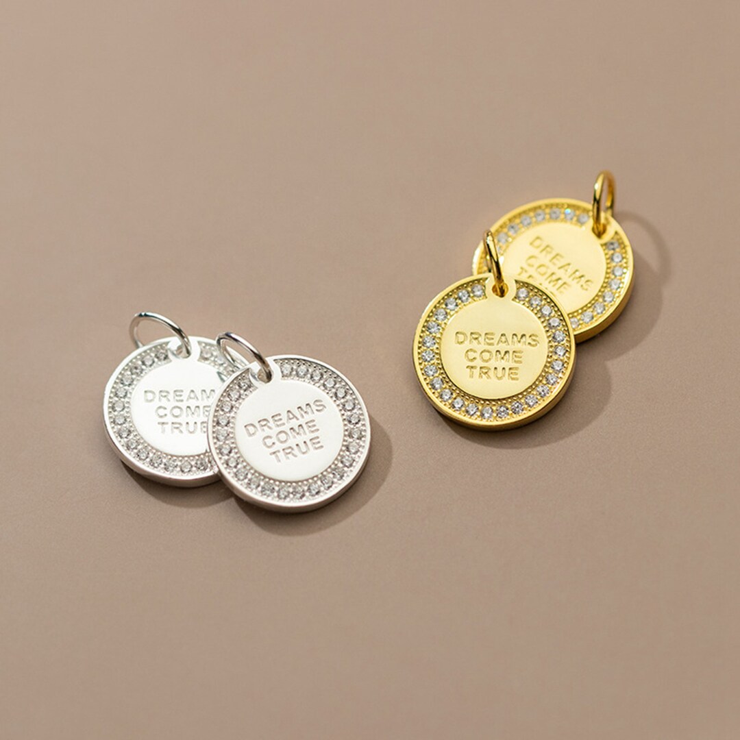 Sterling Silver Dream Come True Round Tag Charm, S925 Silver Round Tag ...
