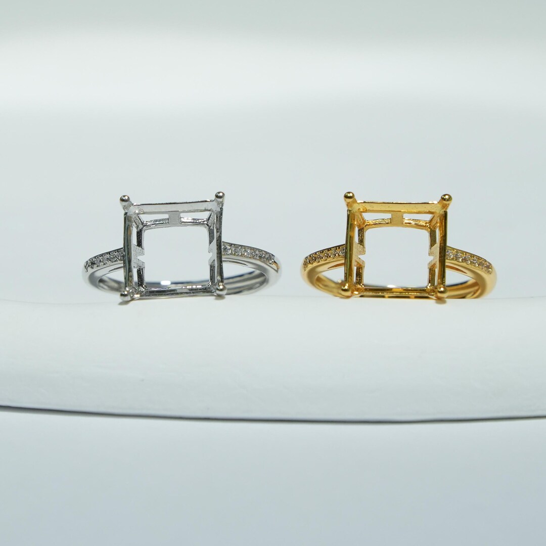 Sterling Silver Square Ring Setting With Pave Band, DIY Jewelry - Etsy