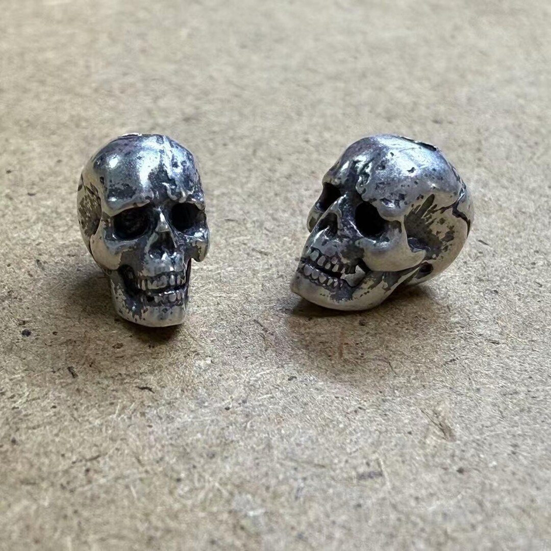 Sterling Silver Skull Beads, Skeleton Bead, Gothic Bead, Crossbones ...