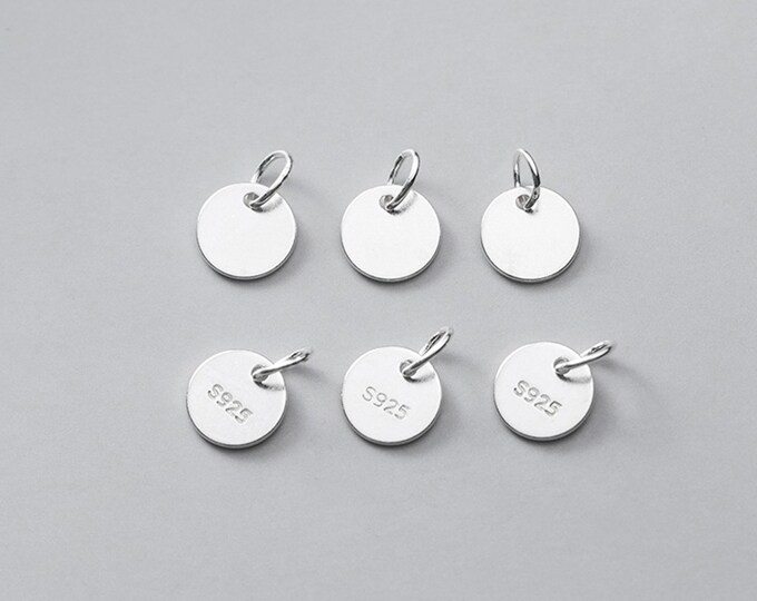 10 Sterling Silver Round Tag Charms, 925 Silver Circle Tag Charms, Coin ...