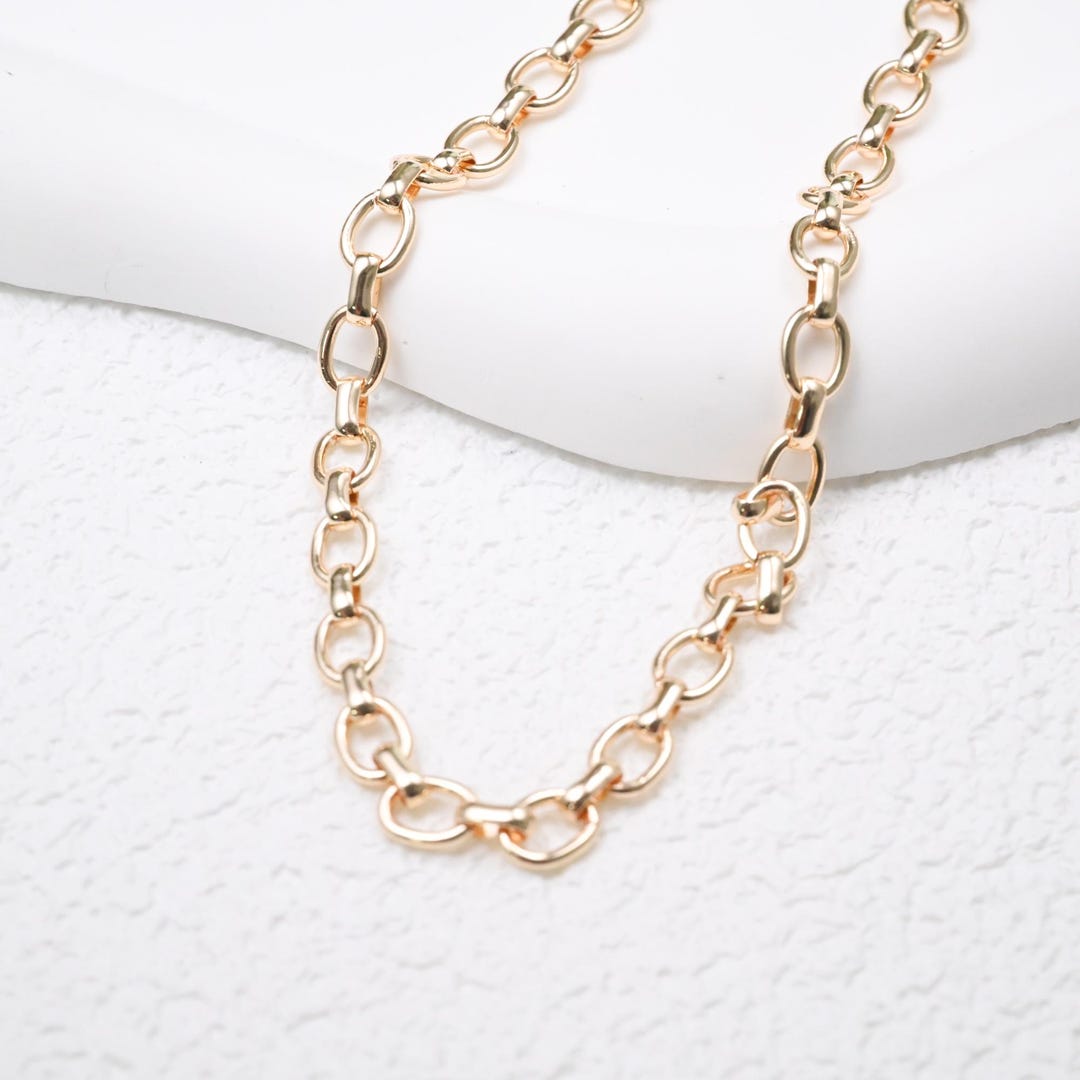 14K Gold Plated Rectangle Chain, Bulk Circular Shaped Chain, Unfinished ...