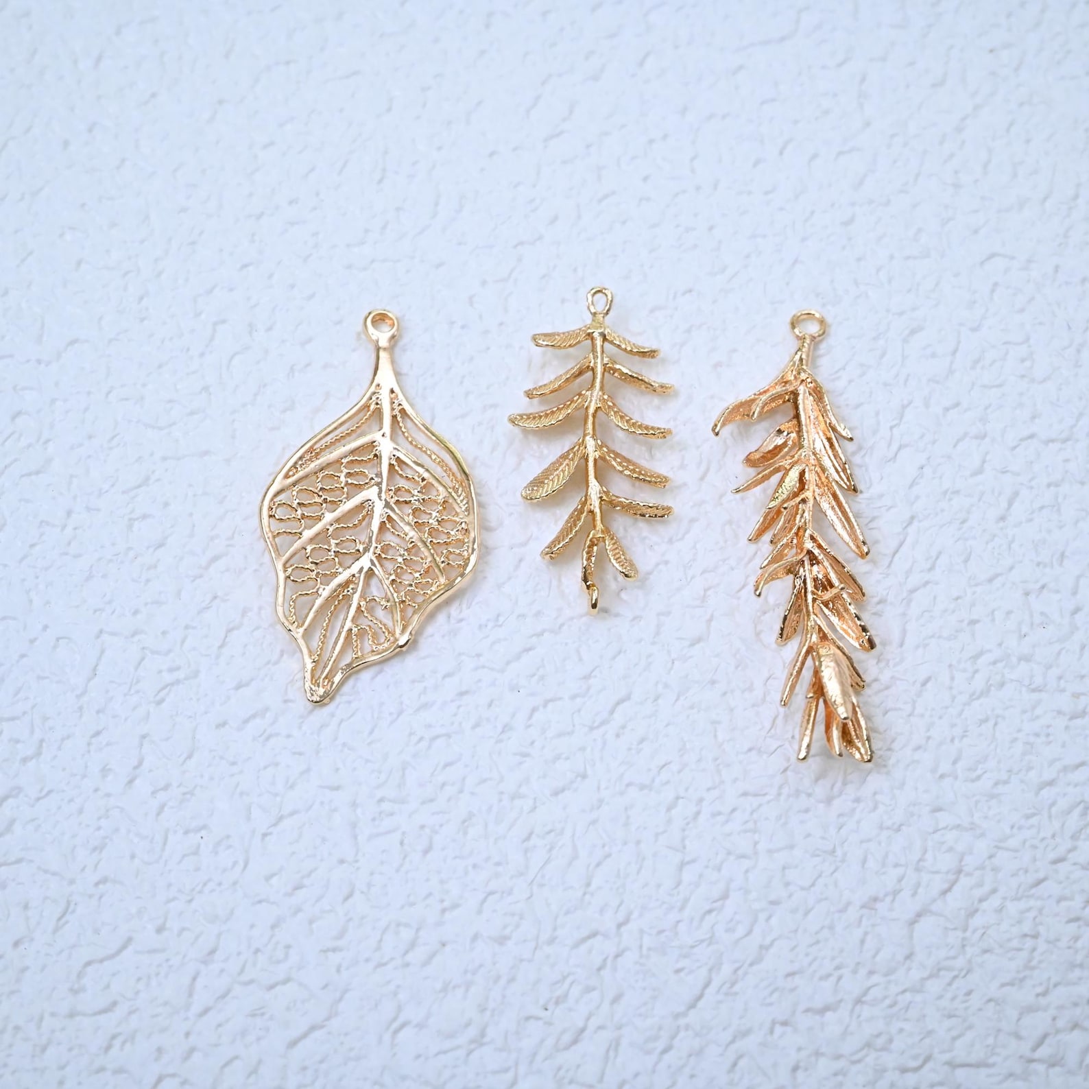 14K Gold Plated Leaf Charms, Gold Tone Maple Leaves Willow Branches ...