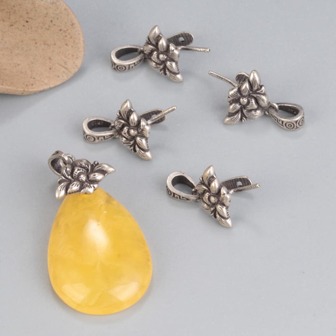 Sterling Silver Flower Pinch Bails, 925 Silver Floral Pinch Bail ...