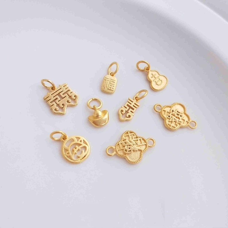 14K Gold Tone Lucky Word Charm Fu Gold Tone Good Fortune | Etsy