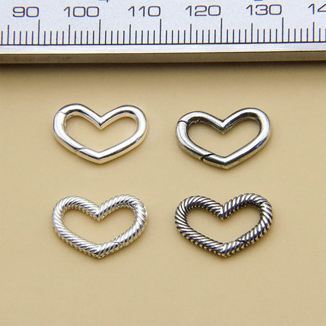 Sterling Silver Plain Heart Push Clasps, 925 Silver Twist Love Heart ...