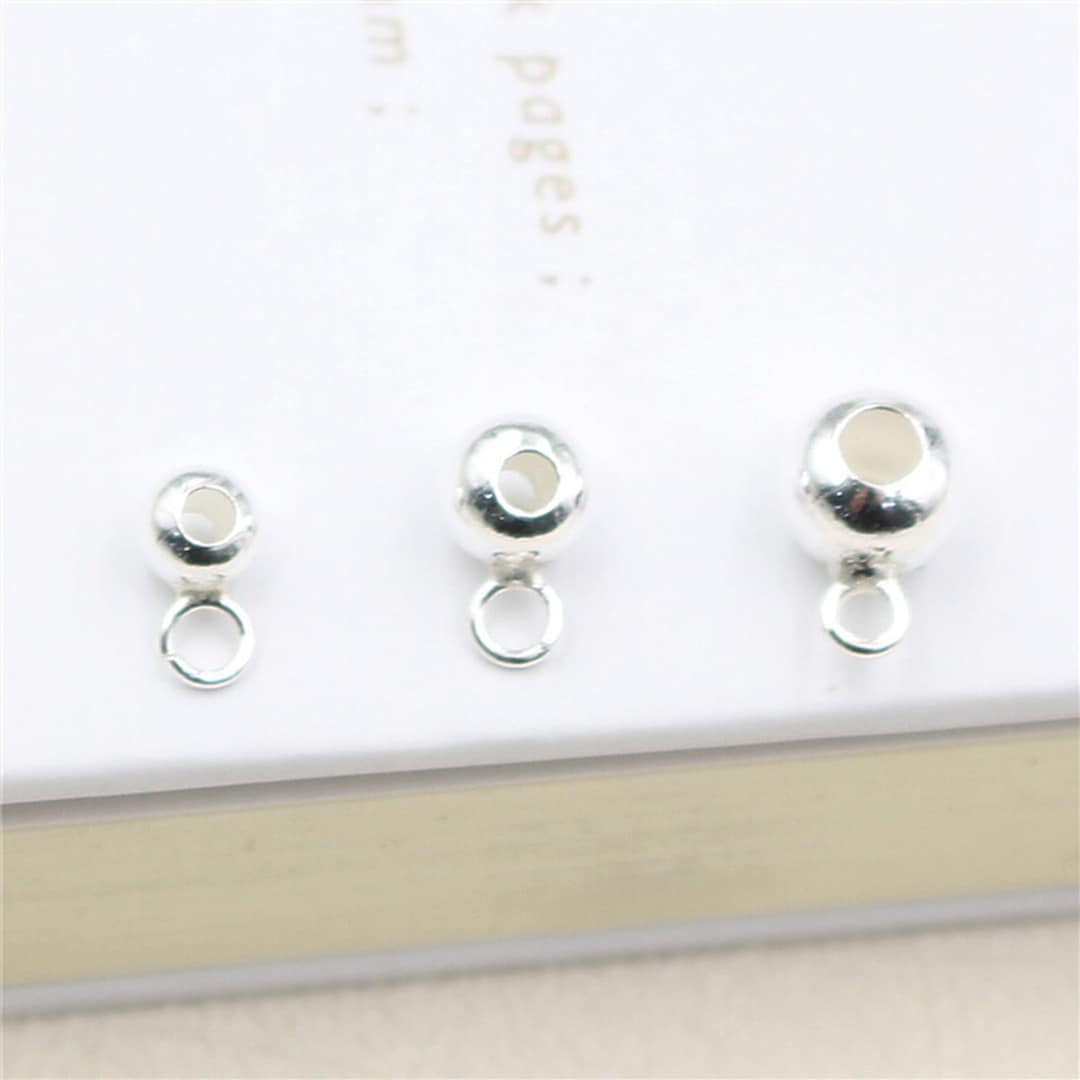 Sterling Silver Round Bail Ball Beads With Open Ring, 925 Silver Plain ...