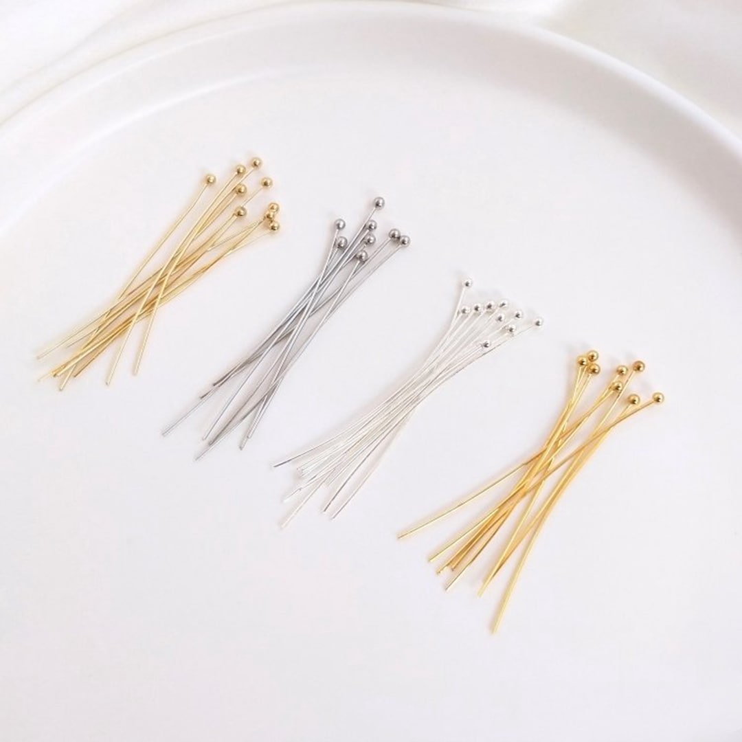 18K Gold Plated Ball Pin Headpins, Gold Tone Ball Pin, Gold Plated Pins ...