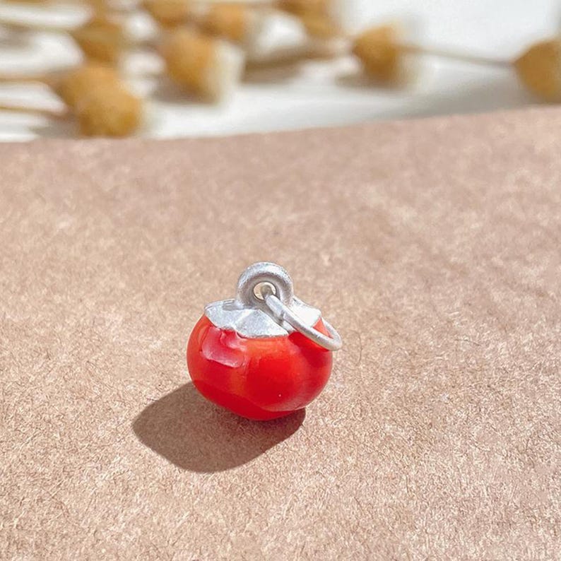 Sterling Silver Enamel Red Persimmon Charm Pendant, Fruit Bracelet ...