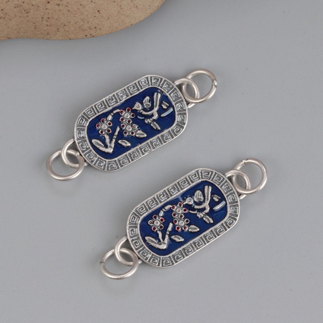 Sterling Silver Cloisonne Enamel Magpie & Flower Connector Charm,silver ...