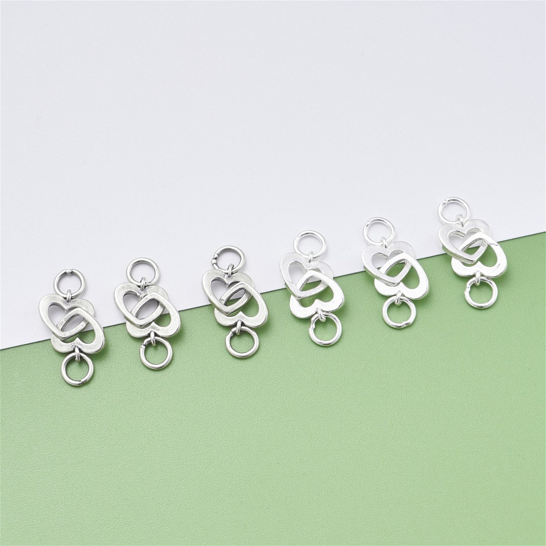 Sterling Silver Double Heart Connector Charm, Jewelry Supplies - Etsy