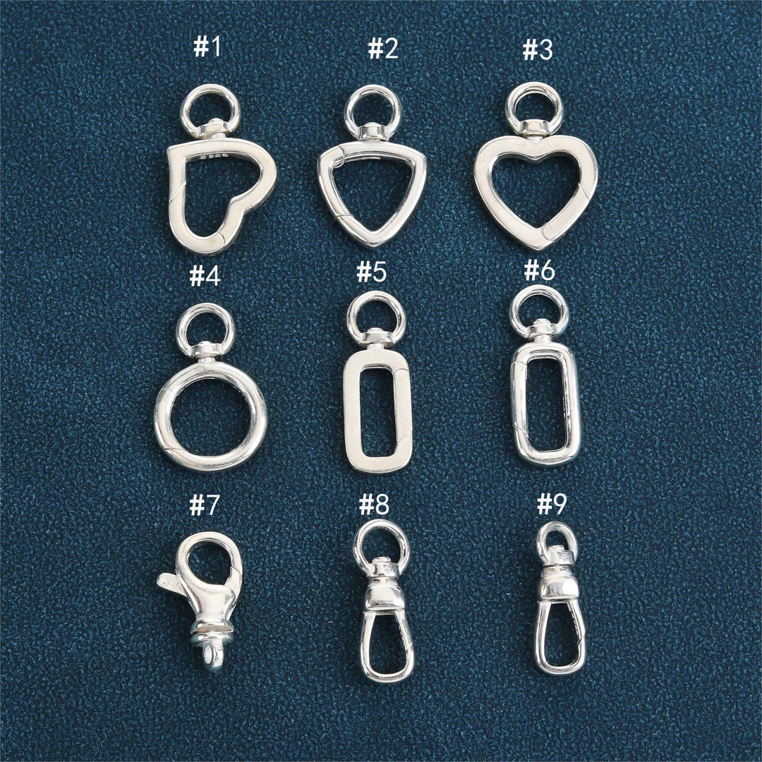 2pcs Sterling Silver Push Gate Clasps, Swivel Circle Clasp, Rectangle ...
