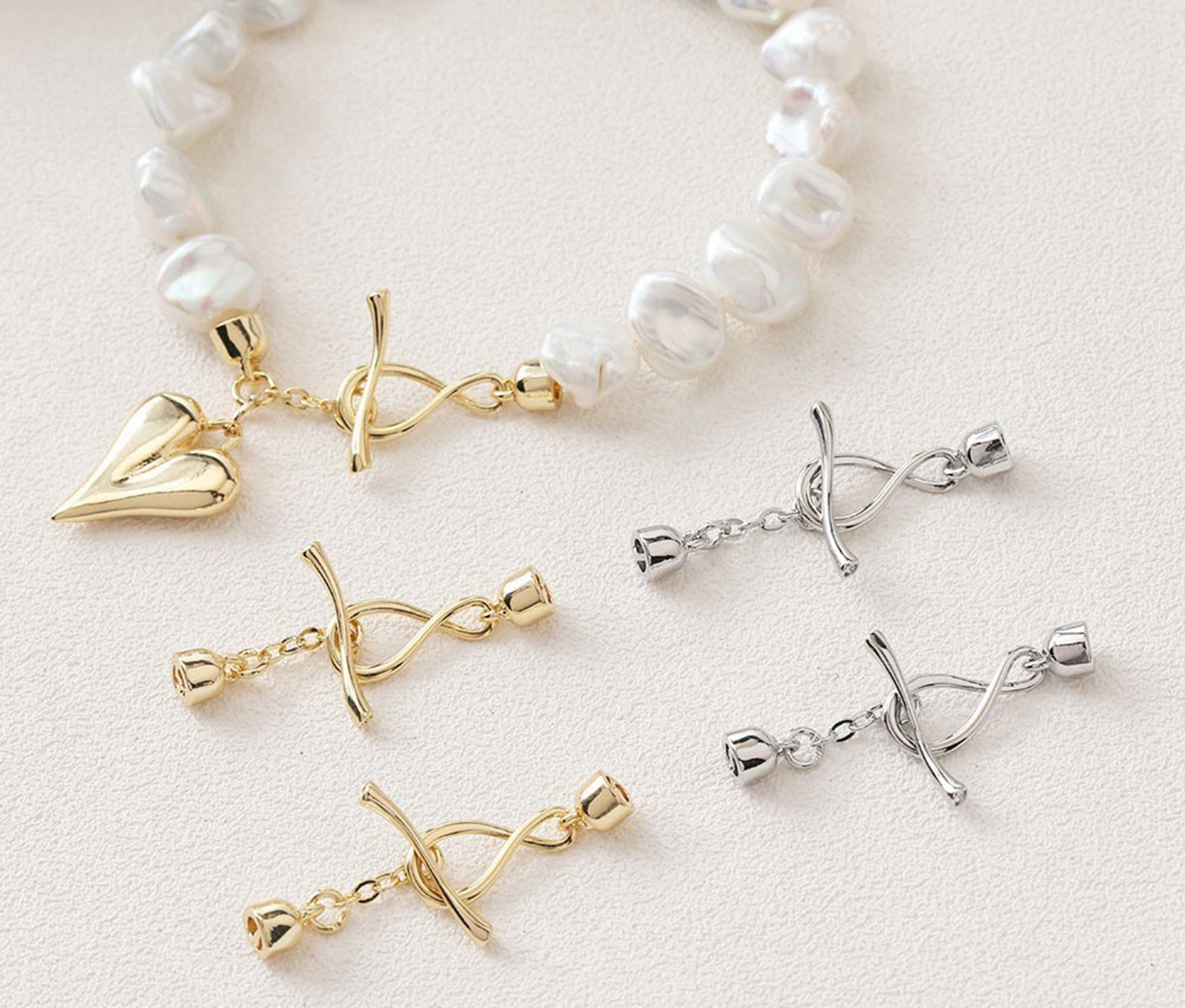 14K Gold Plated Infinity Toggle Clasps, Gold Tone Toggle Clasp W ...