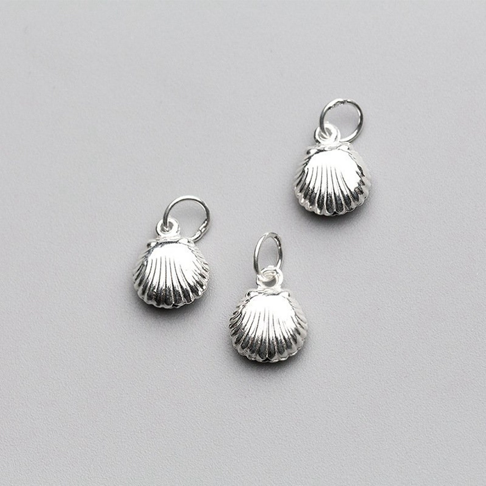 4/10pcs Sterling Silver Seashell Charms W/ Tiny Ball Inside - Etsy