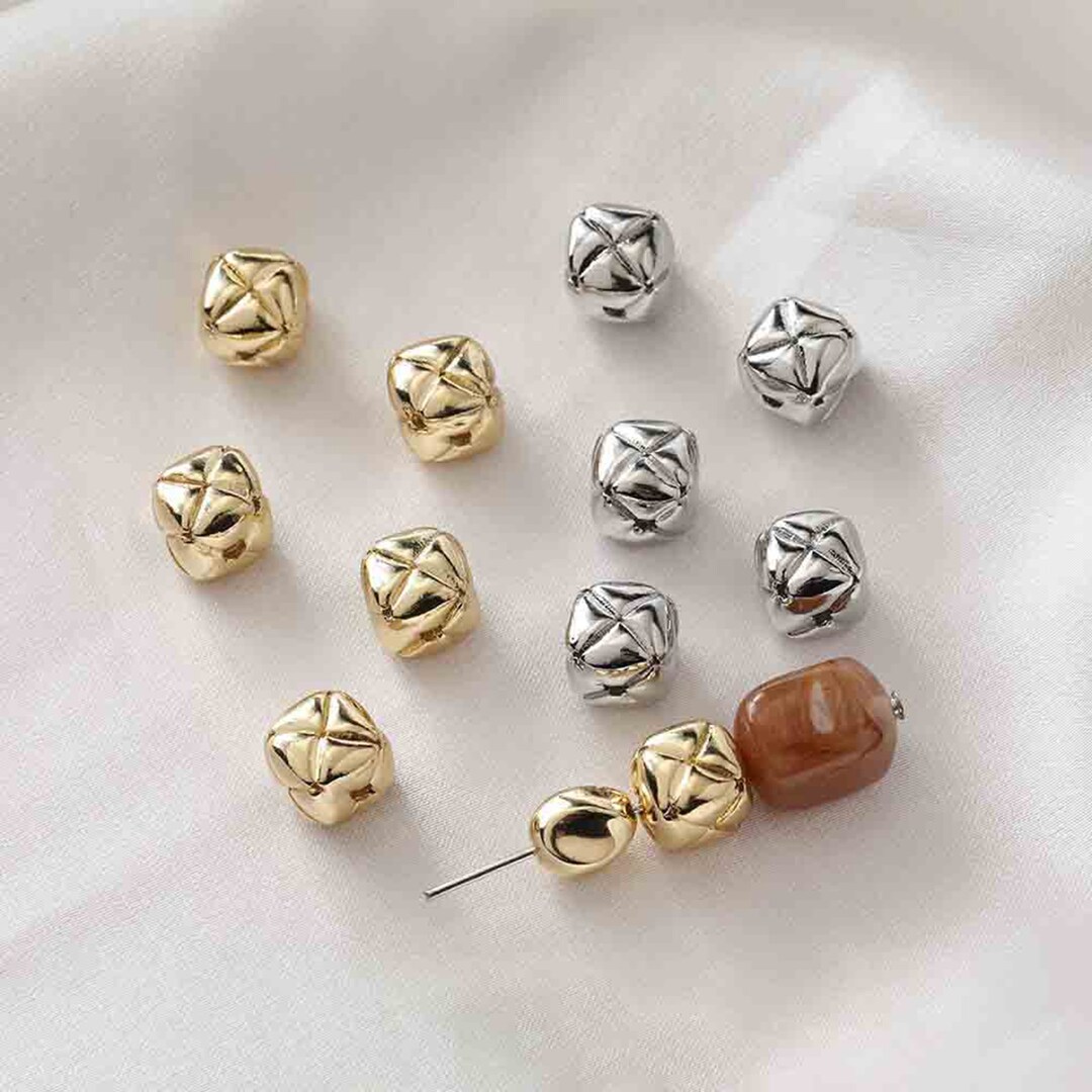 14K Gold Plated Check Cube Beads, Gold Tone Block Bead, Cubic Bead ...