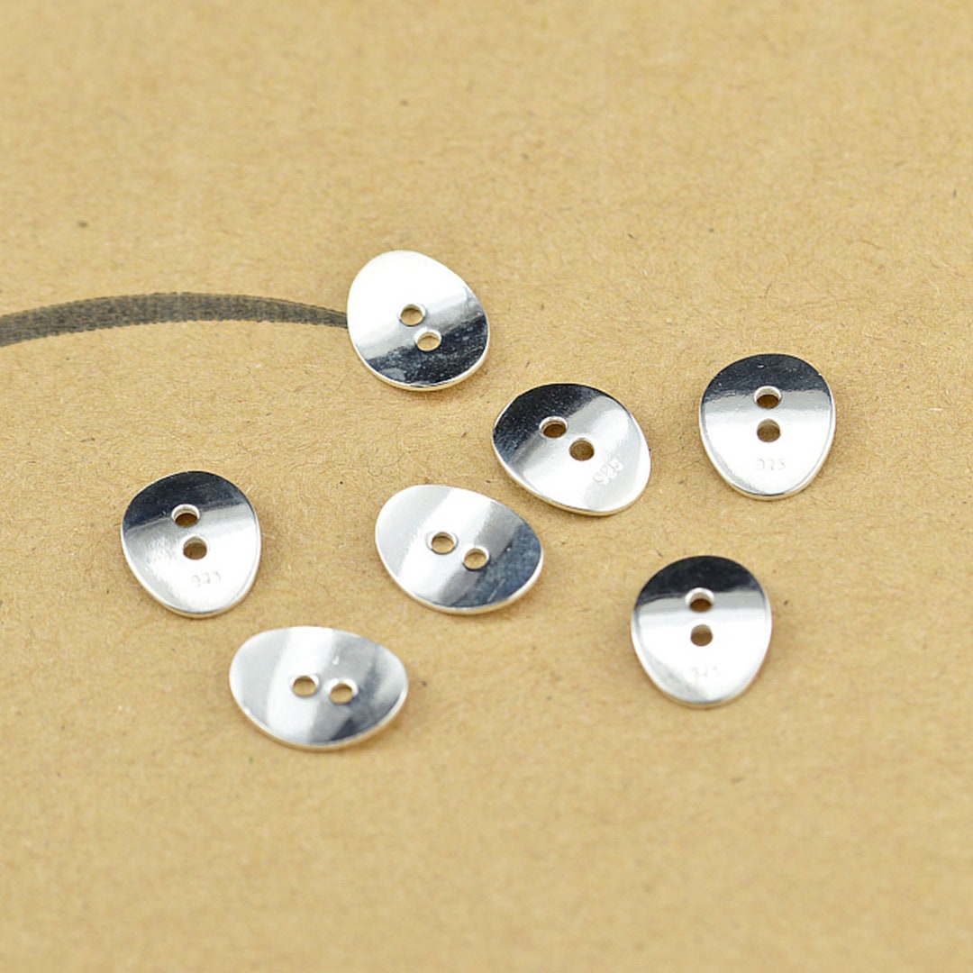 Sterling Silver Buttons Beads, Oval Button Beads, Plain Buttons, 925 ...