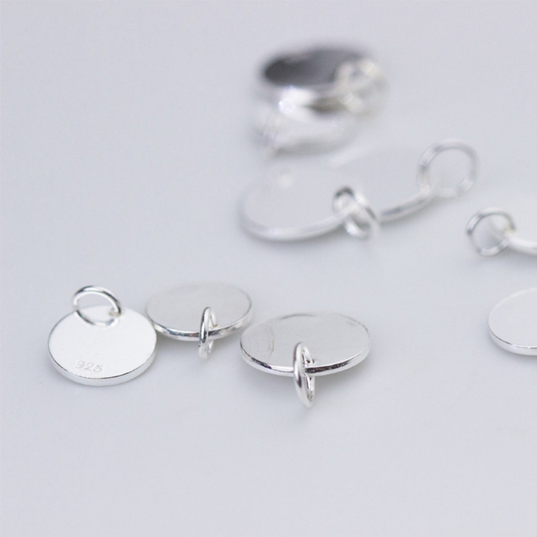 10/100 Pcs Sterling Silver Disc Charms, Round Disc Charm, 925 Silver ...