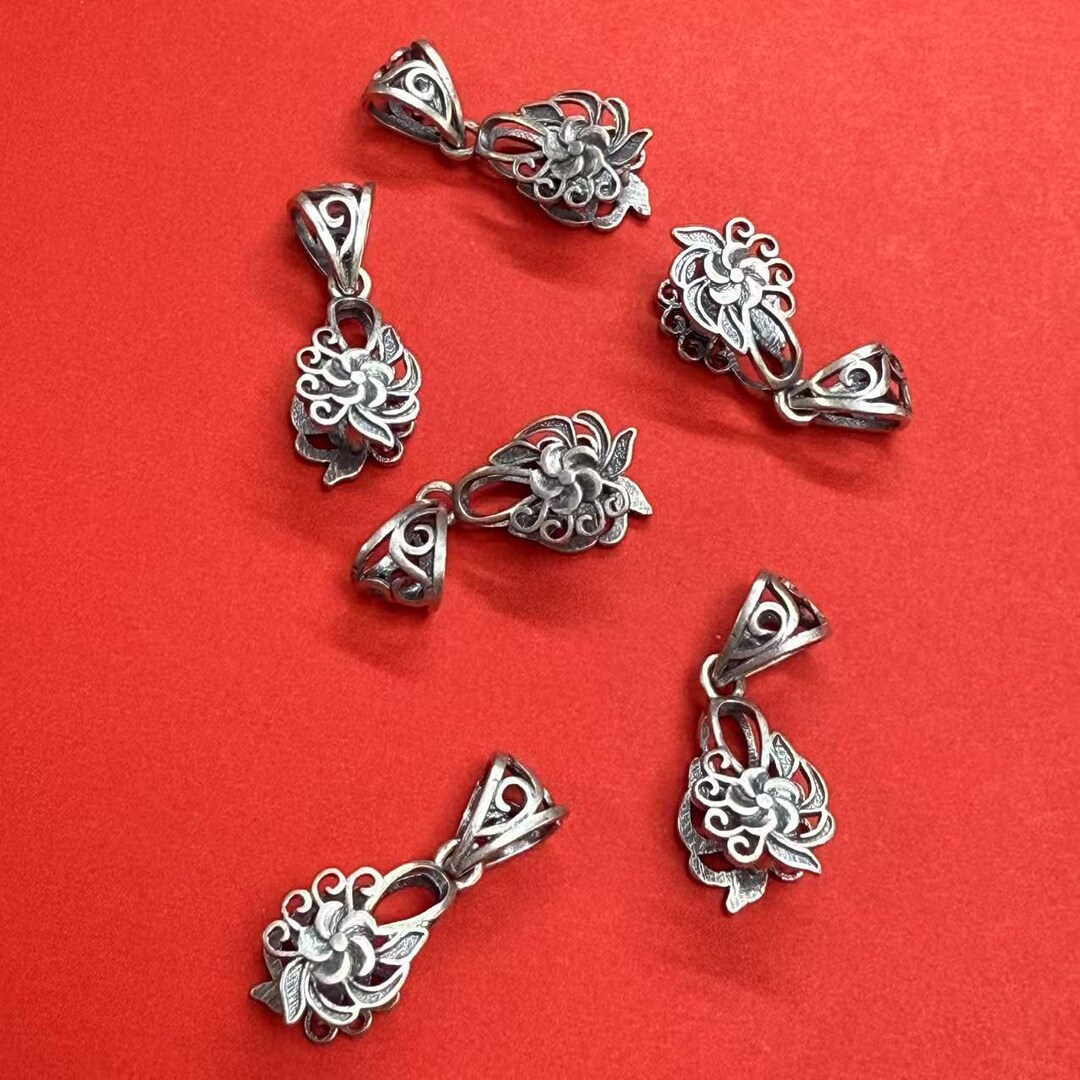 Sterling Silver Flower Pinch Bails, 925 Silver Floral Pinch Bail ...