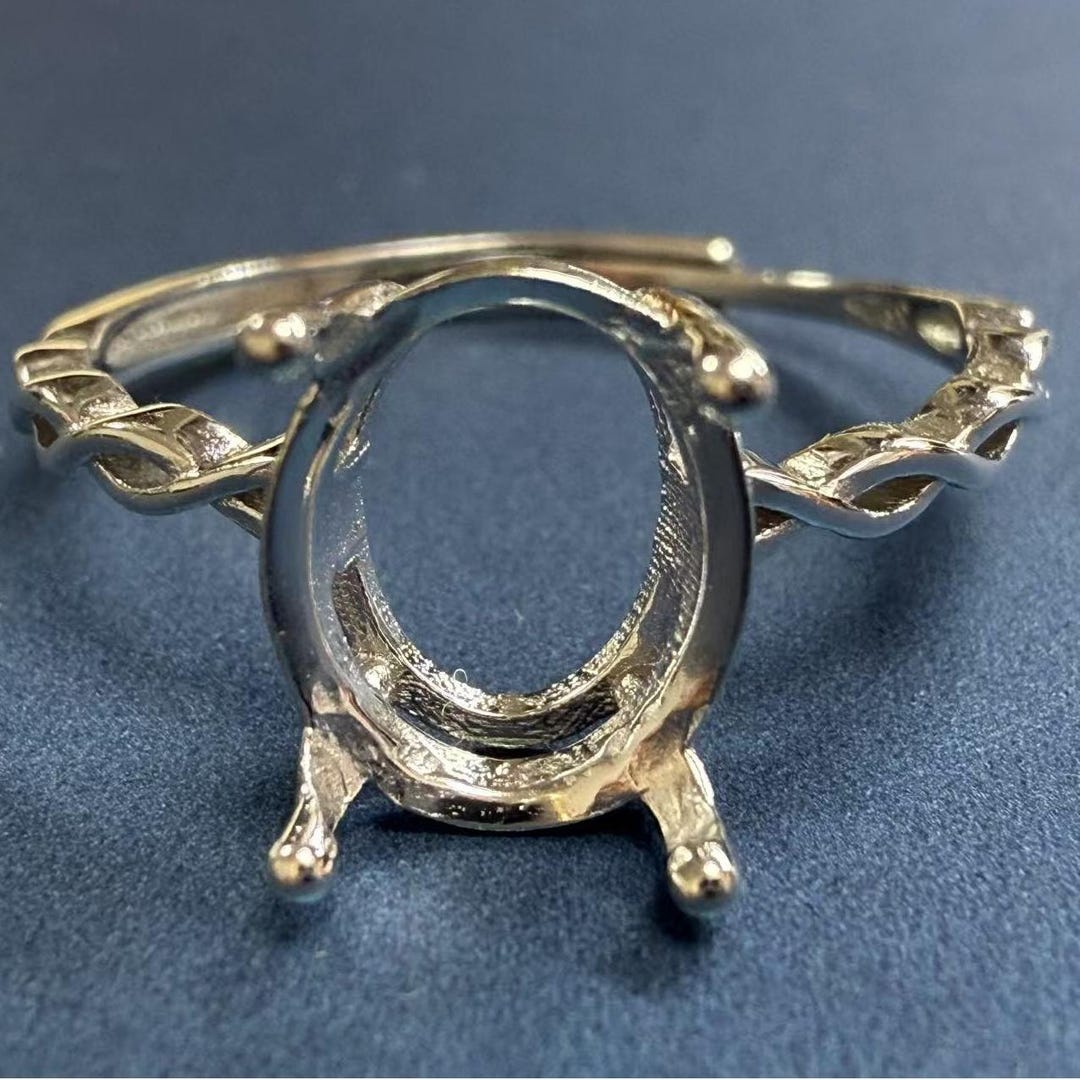 Sterling Silver Oval Ring Setting, Oval Ring Head, 925 Silver Ring ...