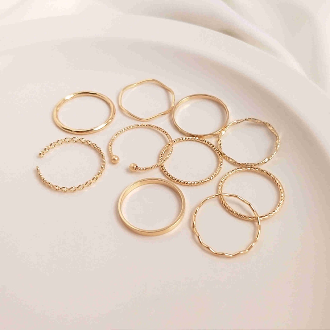 10pcs 14K Gold Plated Wave Smooth Ring Settings, Gold Tone Open Rings ...