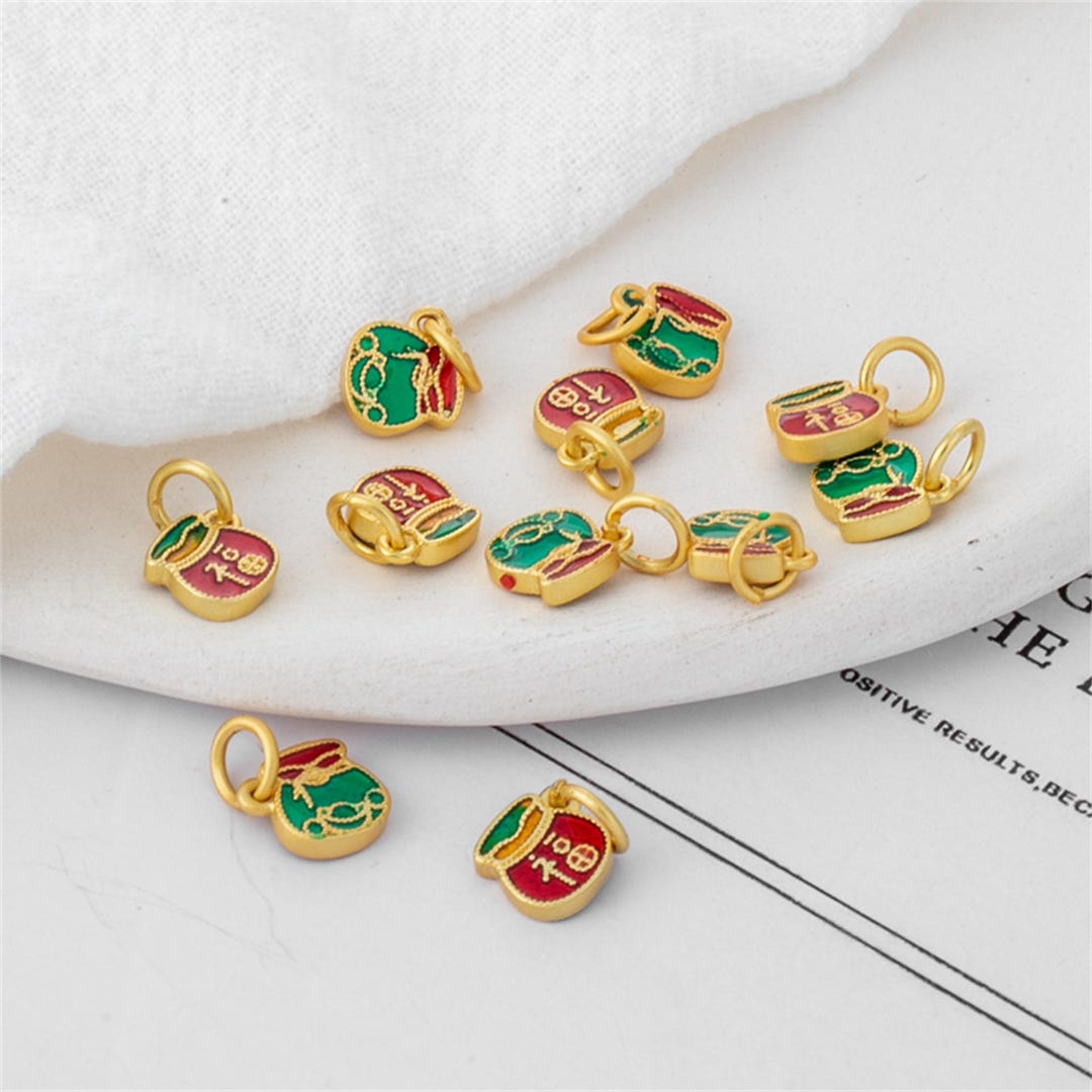 18K Matte Gold Plated Enamel Money Bag Charm Pendant, Lucky Bag ...