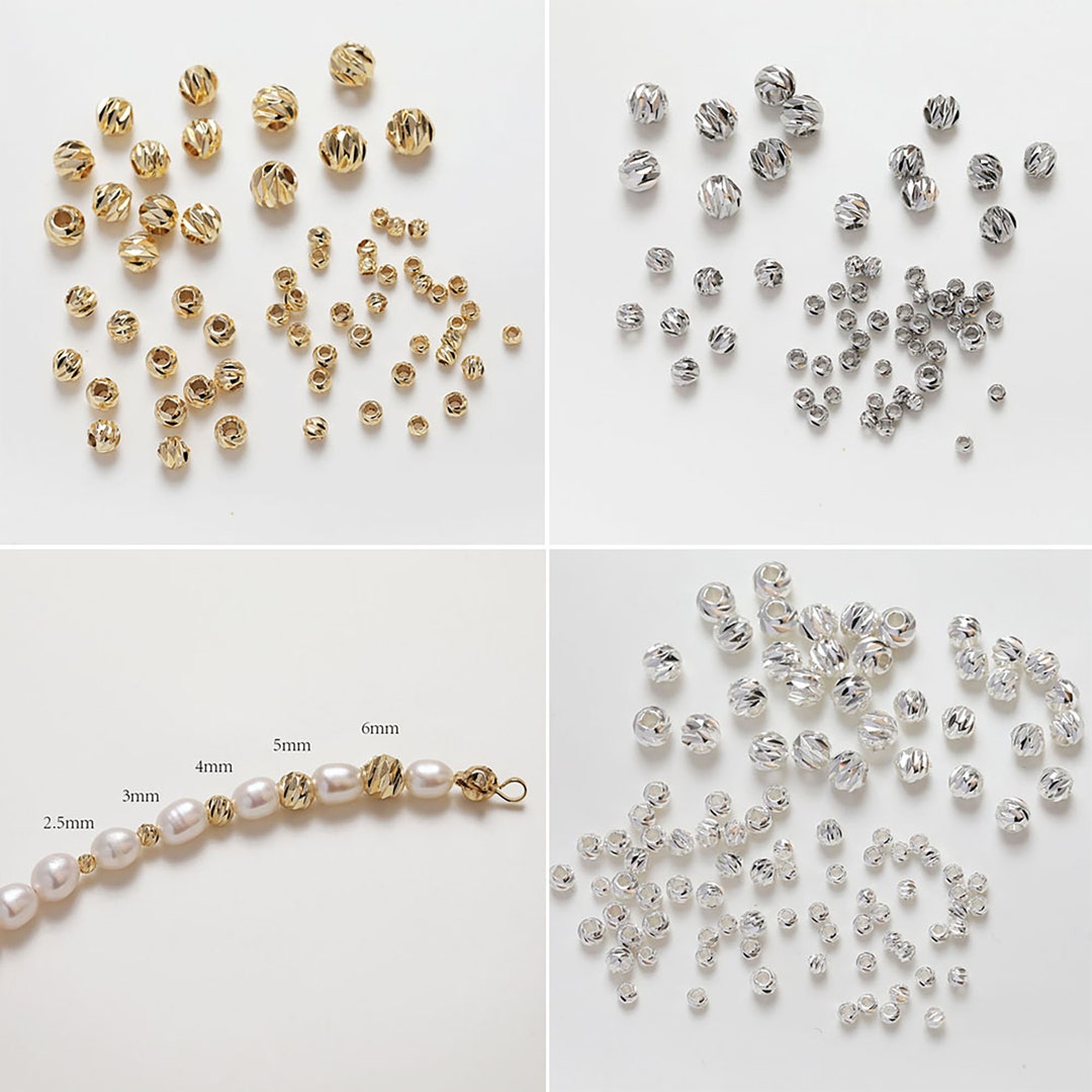 14K Gold Plated Corrugated Round Beads, Gold Tone Diamond Cut Beads ...