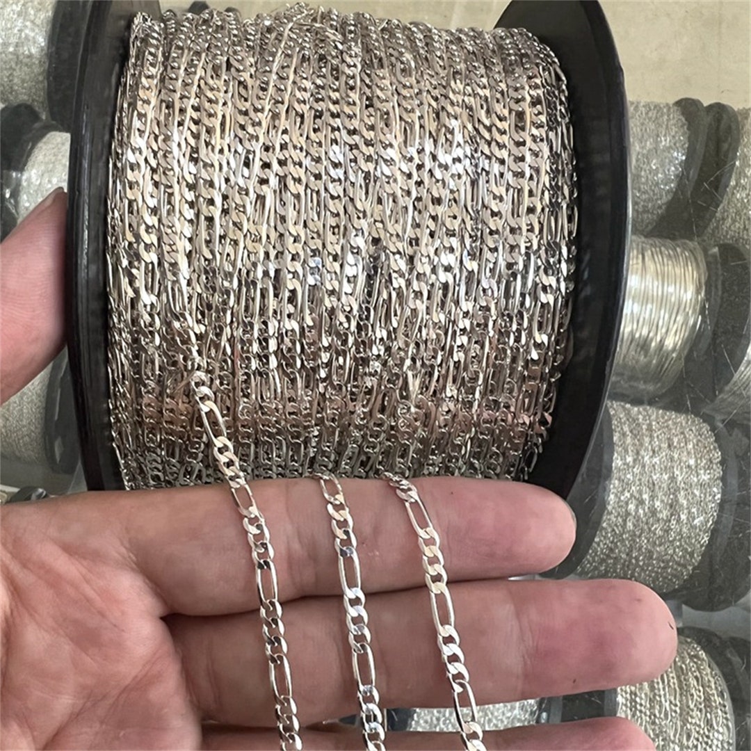 Sterling Silver Flat Figaro Chain Footage, S925 Silver Bulk Chains ...