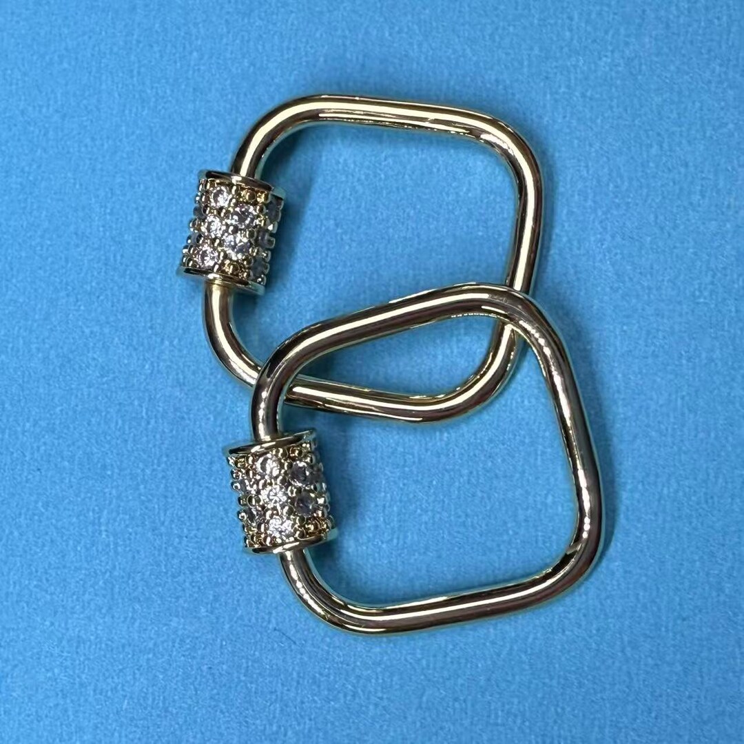 14K Gold Plated CZ Square Screw Clasps, Gold Tone Screw Clasp ...