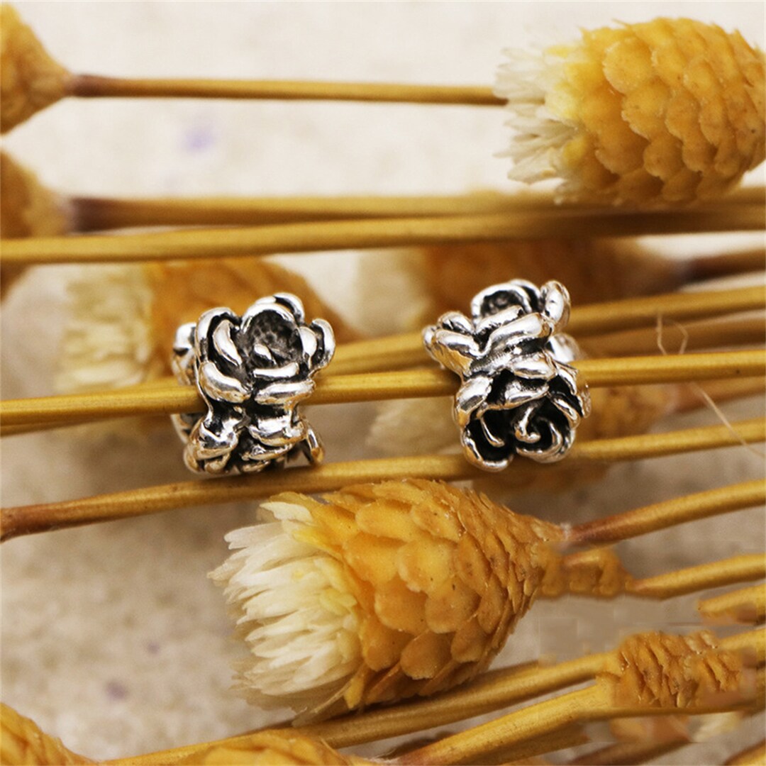 Sterling Silver Triangle Rose Beads, Flower Bead, Floral Bead, Blossom ...