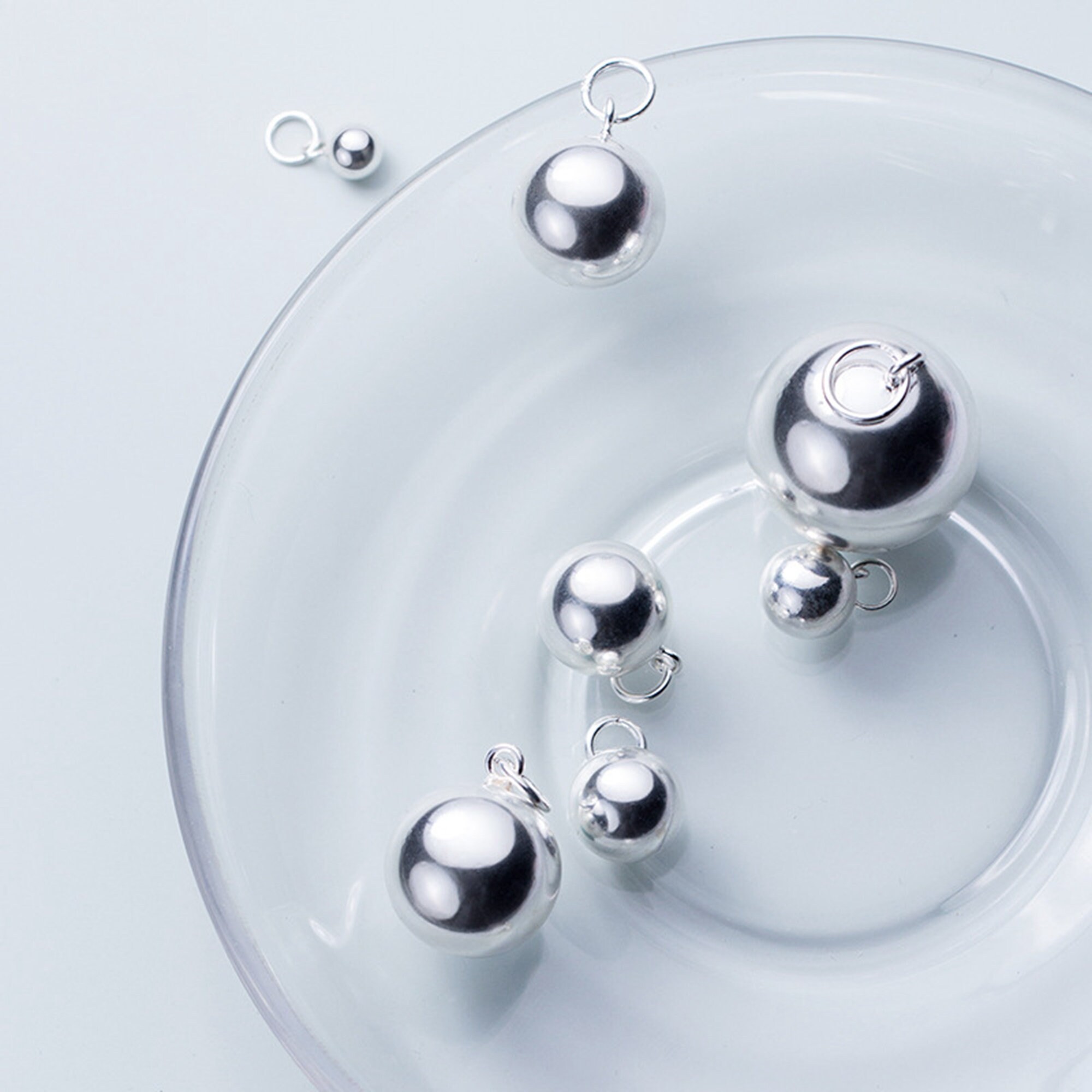 Sterling Silver Seamless Round Ball Charm 5mm 6mm 7mm 8mm 10mm 12mm ...
