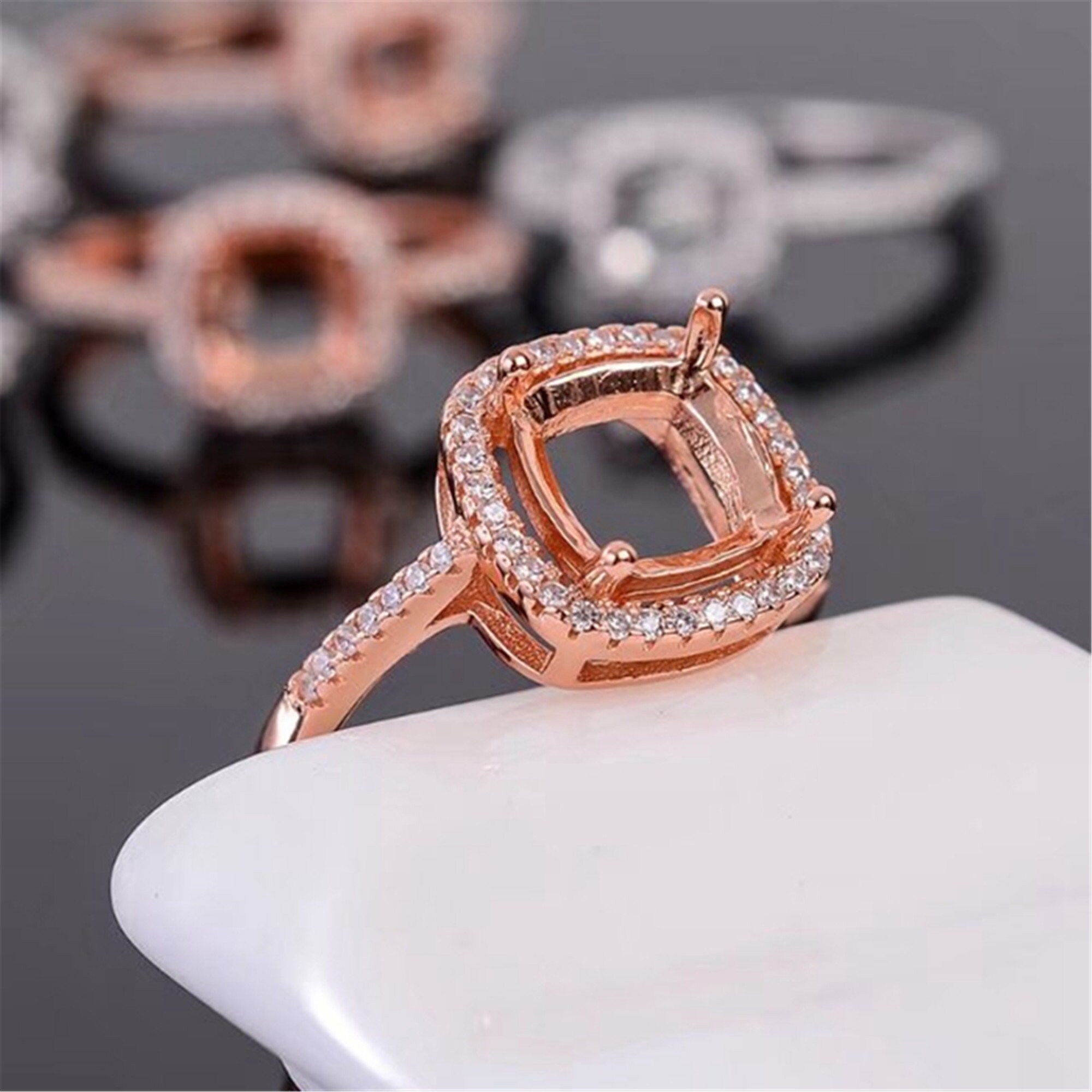 Sterling Silver Square Pave Ring Setting, Claw Prong, DIY Ring Band ...