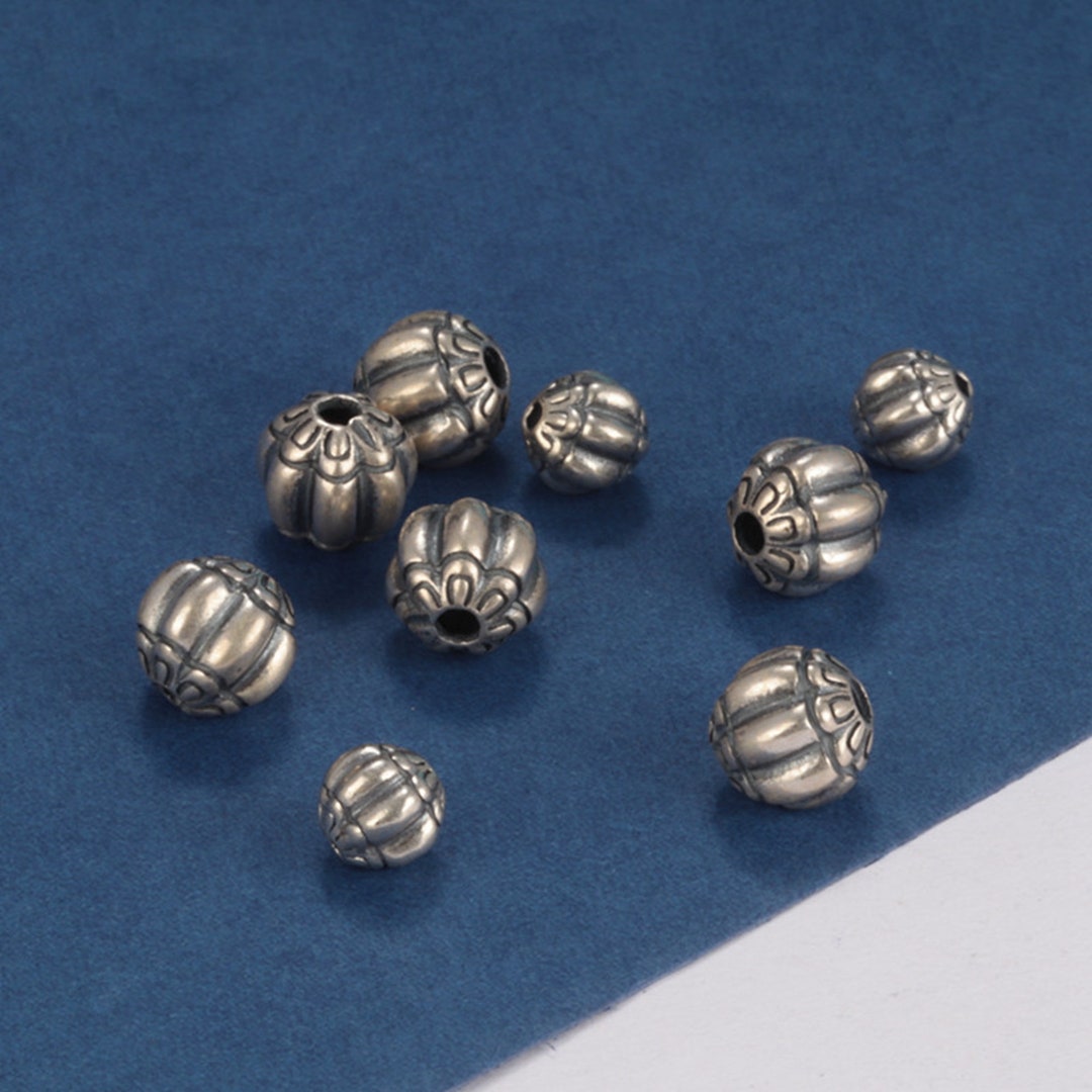 Sterling Silver Pumpkin Beads Diamond Cut Beads, S925 Silver Moon Cut ...