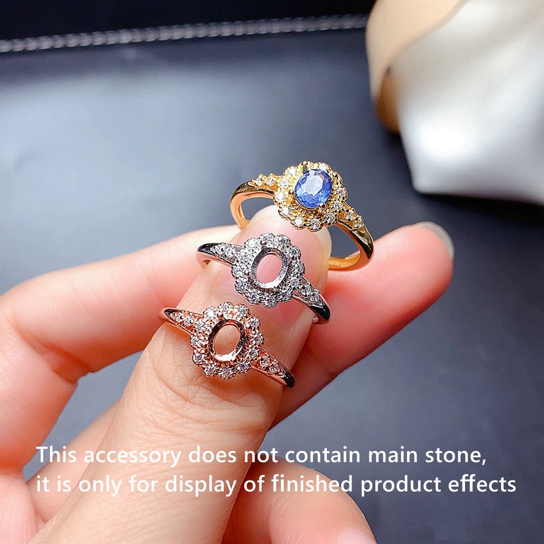 Sterling Silver Oval Ring Setting, Oval Ring Head, Silver Ring Prong Setting With Claw, Halo ...