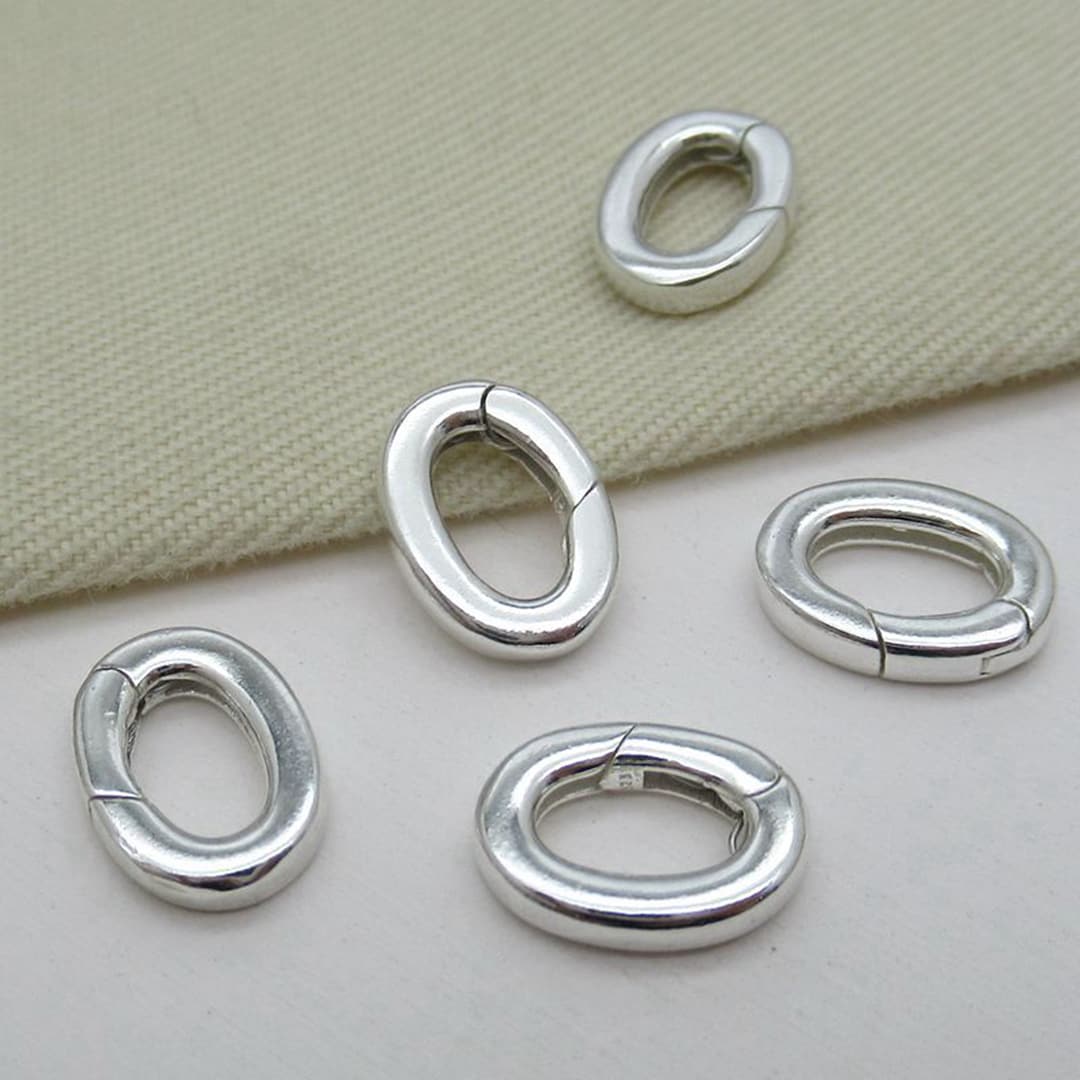 Sterling Silver Oval Push Clasp, 925 Silver Hinged Clasp, Spring Gate ...