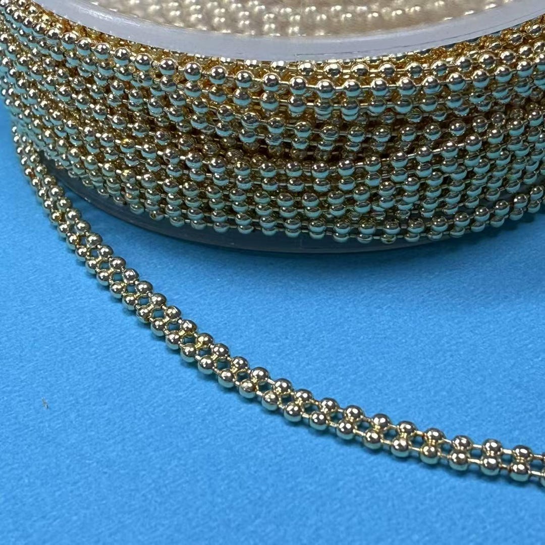 14K Gold Plated Brass Ball Bead Chain, Gold Tone Bulk Bead Chains ...