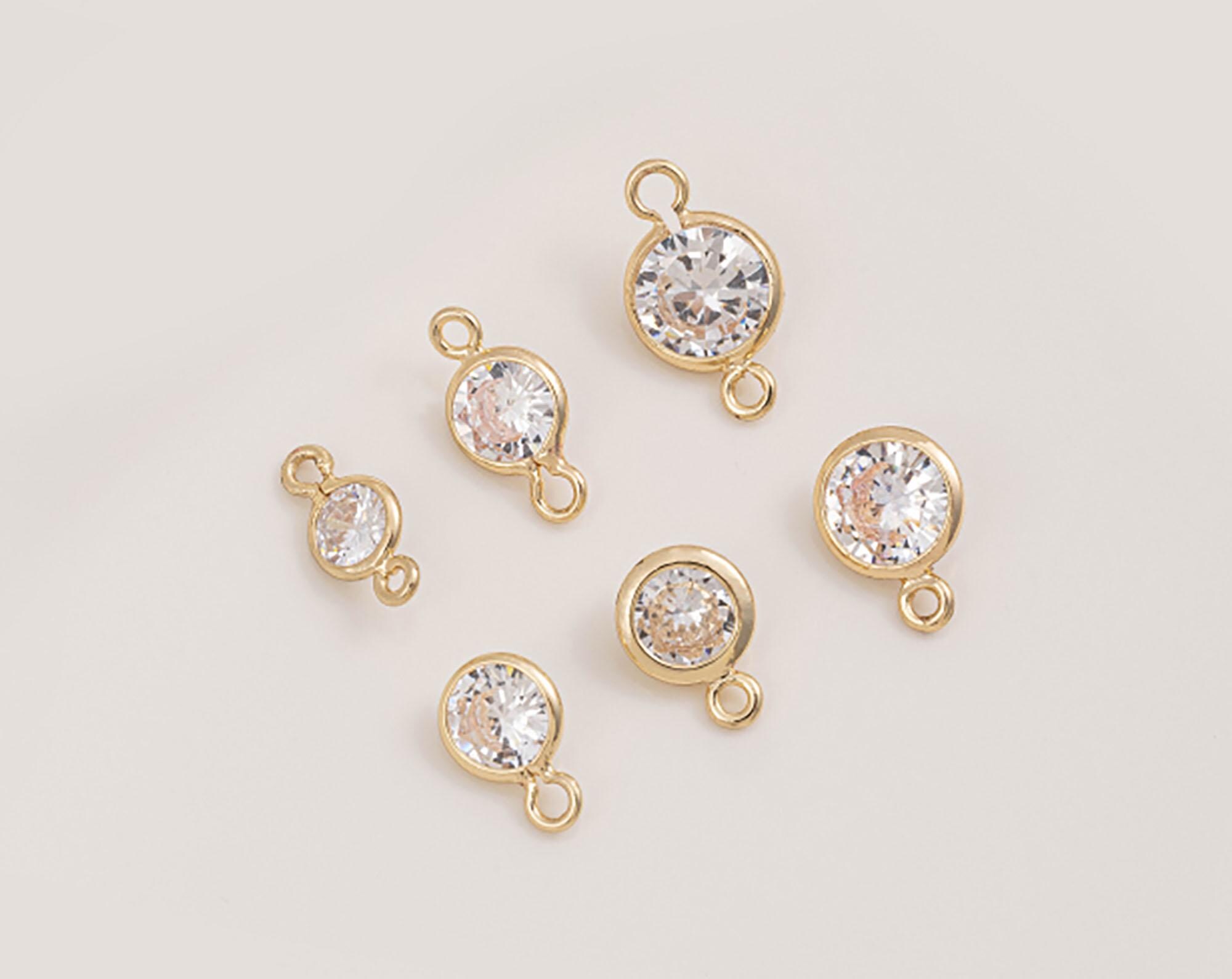 10pcs 14K Gold Plated Zircon Round Charm With Loops, 5.5-6.8mm - Etsy