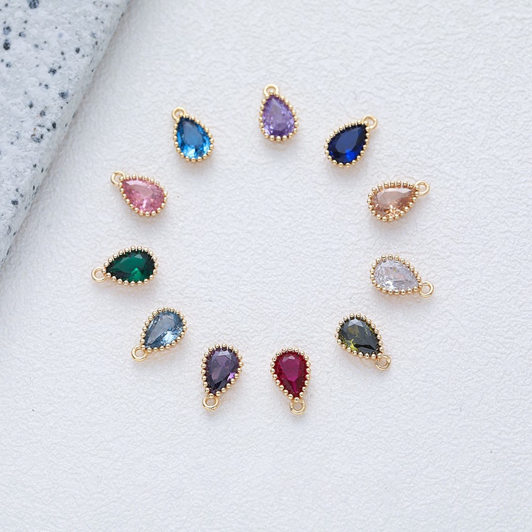 14K Gold Plated CZ Birthstone Water Drop Charm, Gold Tone Oval Charms ...