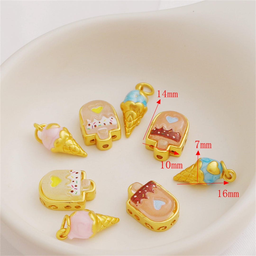 18K Matte Gold Plated Enamel Popsicle Ice Cream Charm Bead, Summer ...