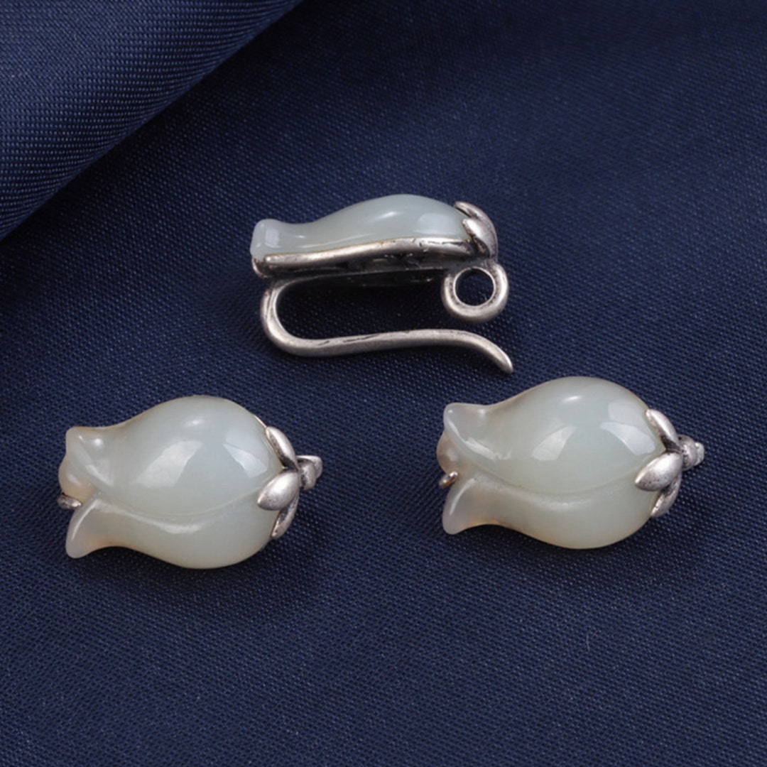 Sterling Silver S Clasp W/ Magnolia Flower Jade Inlaid, 925 Silver S ...