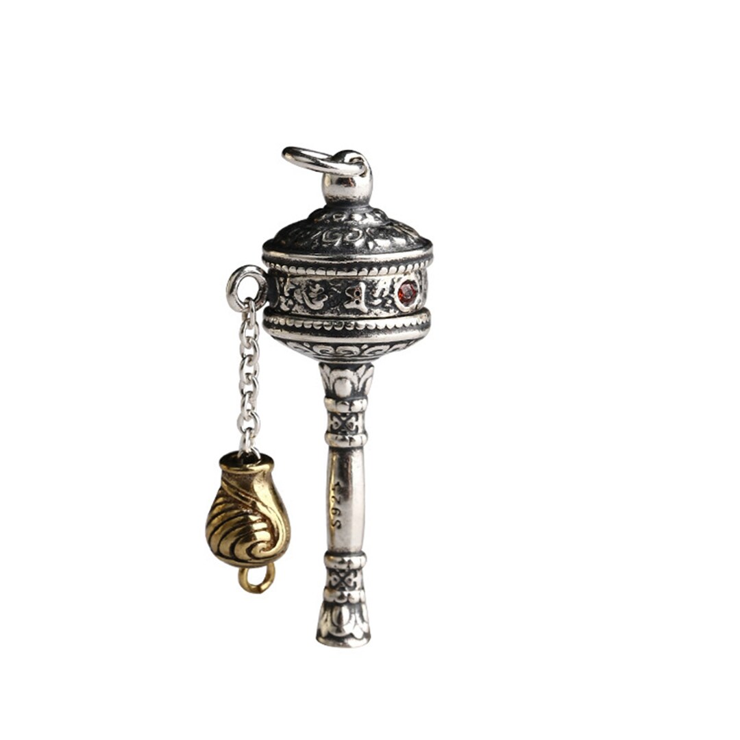 Sterling Silver Prayer Wheel Charm W/ Ball Drop, 925 Silver Prayer ...