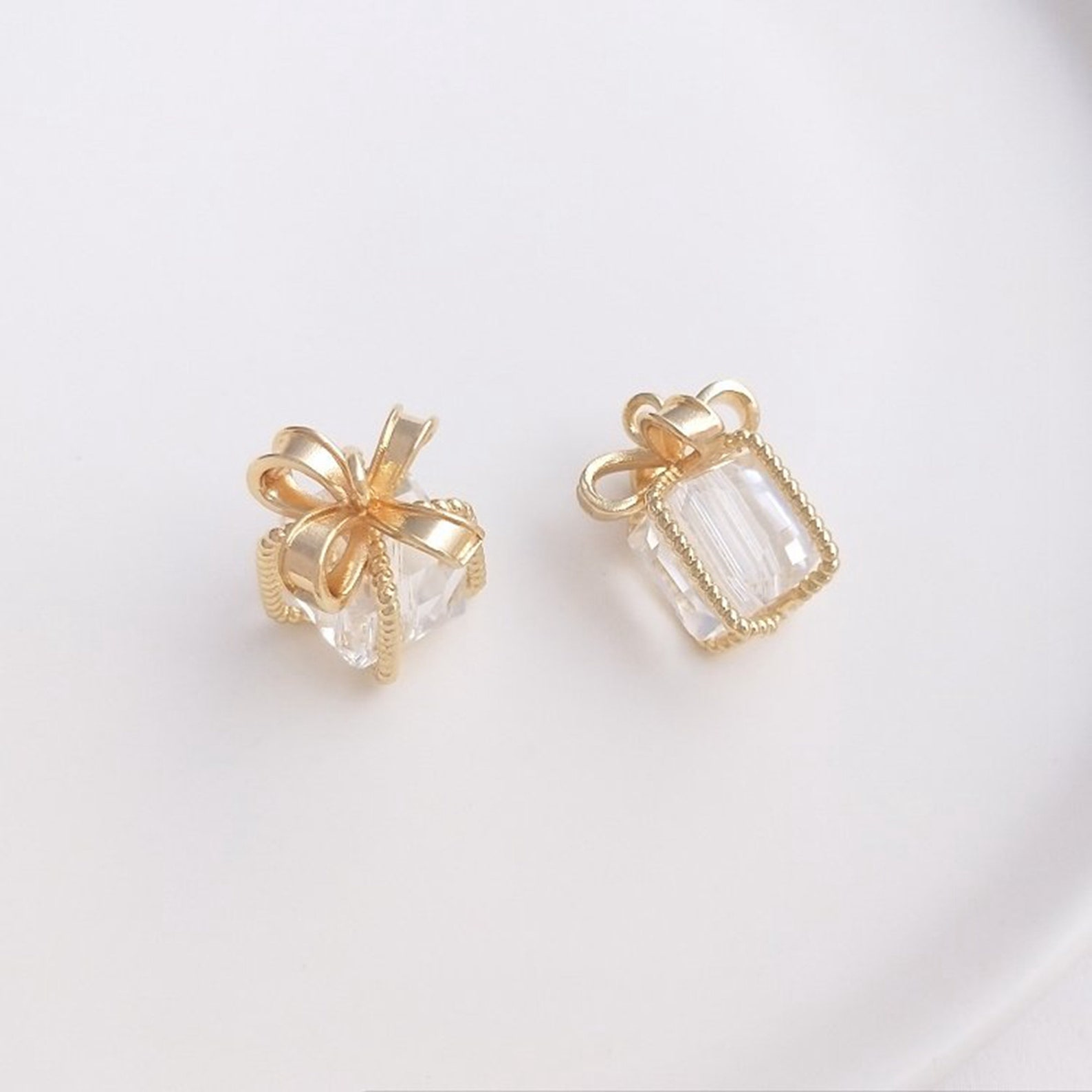 14K Gold Plated Gift Box Zircon Charm, Jewelry Making - Etsy