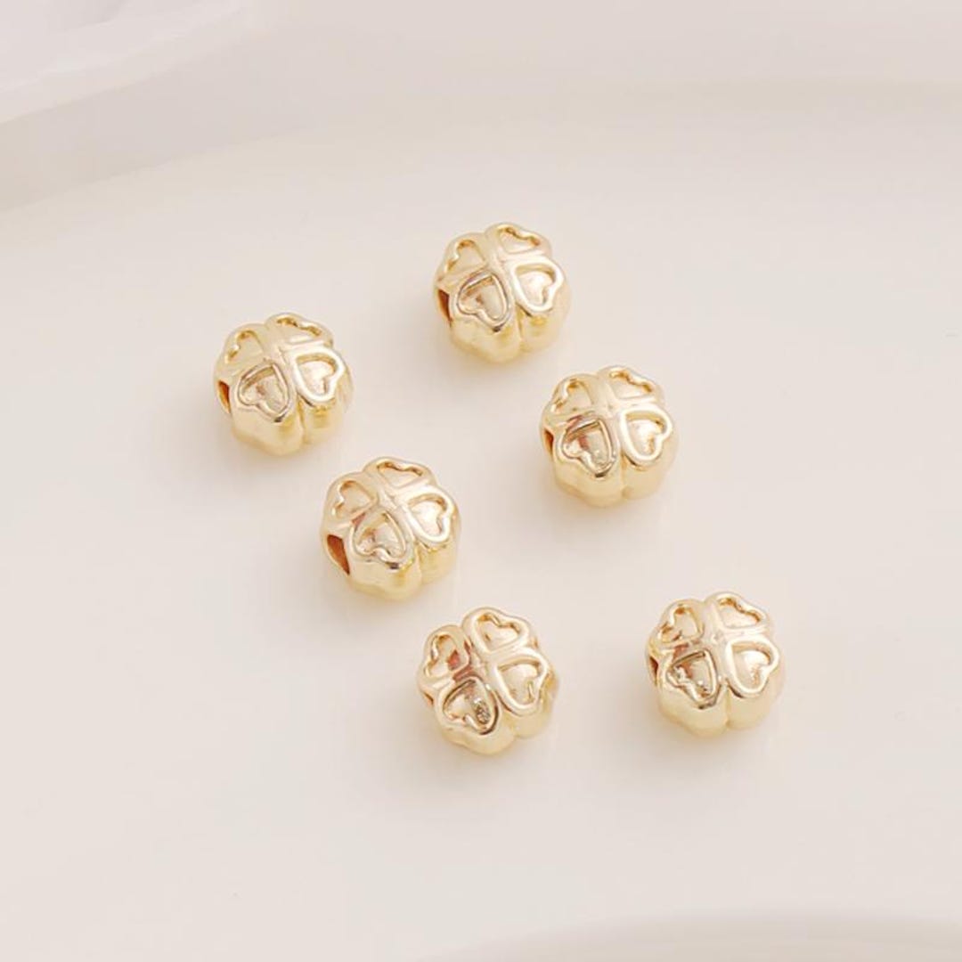 14K Gold Plated Clover Beads, Four-leaf Bead, Fortune Symbol Bead ...