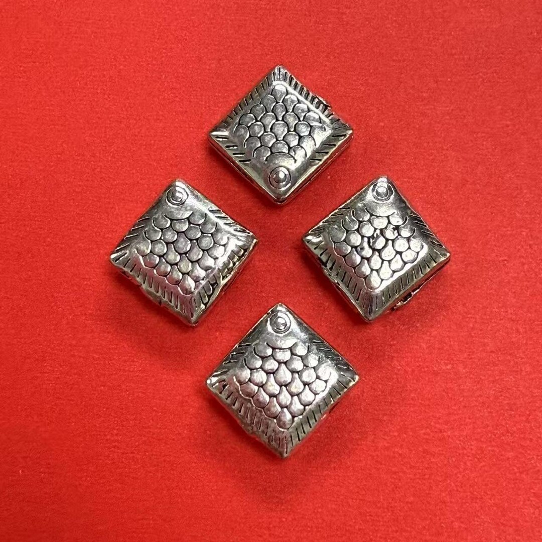 Sterling Silver Fish Beads, Square Bead, Sea Life Bead, Ocean Bead ...